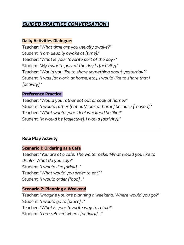 Guided Practice Conversation I | PDF