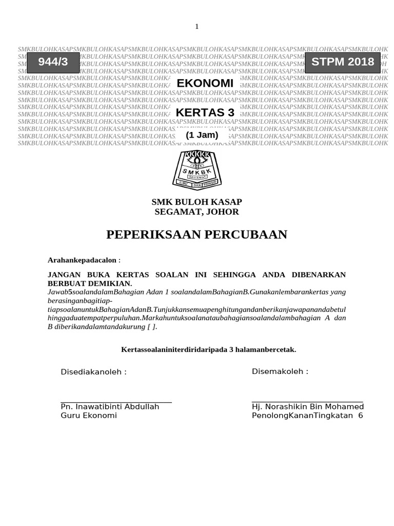 Soalan Eko 3 2018 Johor | PDF