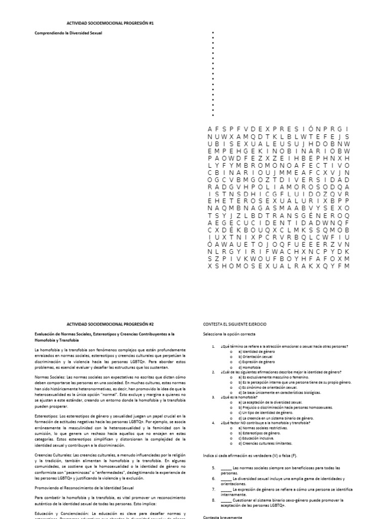 Actividad Socioemocional Progresión 1 2 4 6 | PDF | Orientación sexual | Género