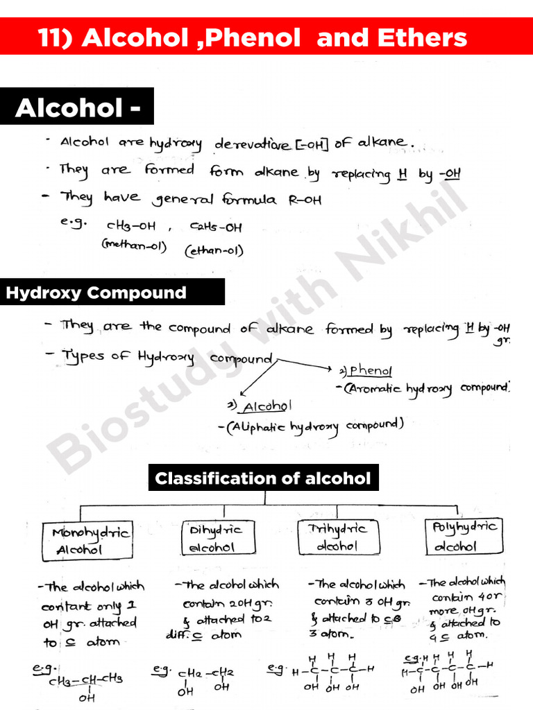 Ch11) Alcohols Phenols & Ethers | PDF
