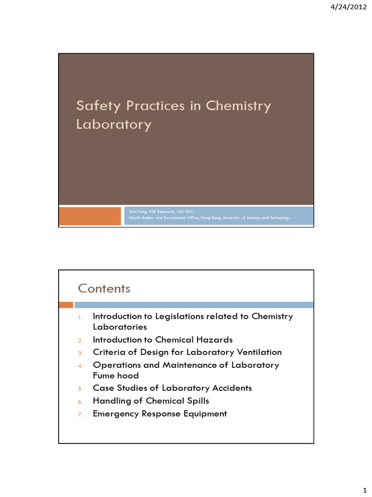 (Presentasi) Safety Practices in Chemistry Laboratory Hong Kong UST | PDF | Occupational Safety ...