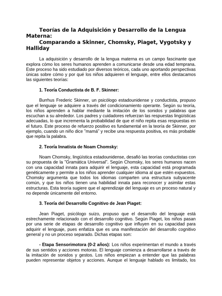 Teorías del Lenguaje | PDF | Aquisición de idioma | Pensamiento