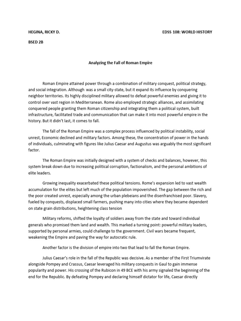 EDSS 108 Analyzing Fall of Roman Empire | PDF | Roman Republic | Augustus