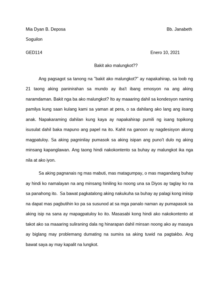 BAKIT AKO MALUNGKOT | PDF