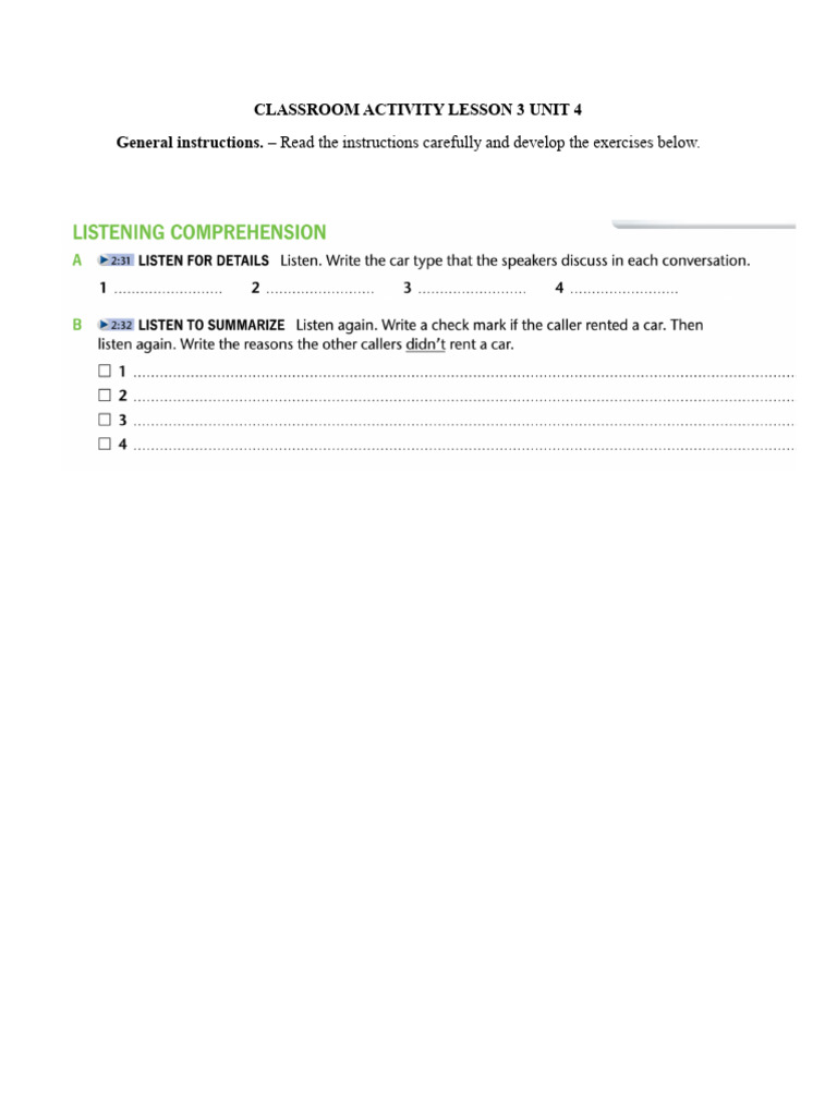 Classroom Activity Lesson 3 Unit 4 Pdf