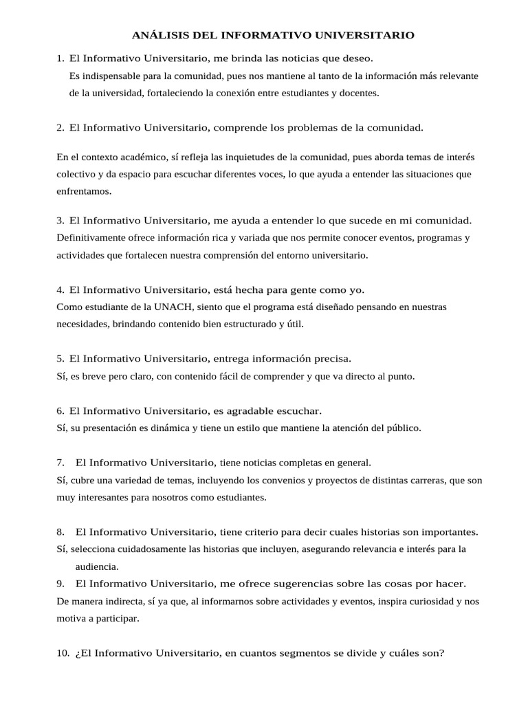 Análisis del Informativo Universitario | PDF