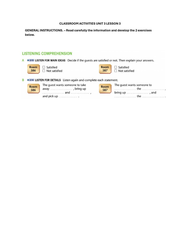 Classroom Activities Unit 3 Lesson 3 | PDF
