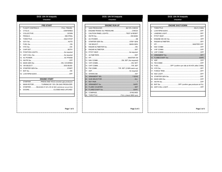 UH-1H Checklist Draft | PDF | Aircraft | Aviation