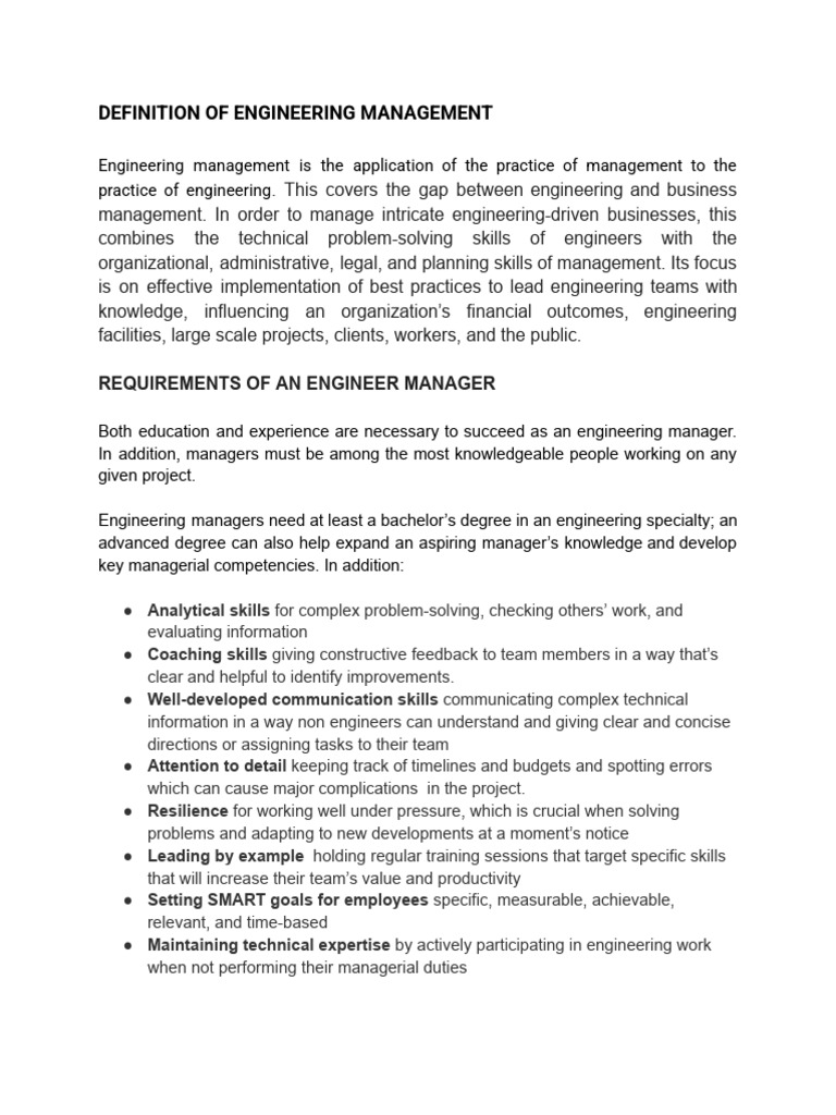 DEFINITION OF ENGINEERING MANAGEMENT | PDF
