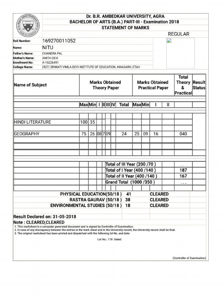 Mark Sheet III | PDF