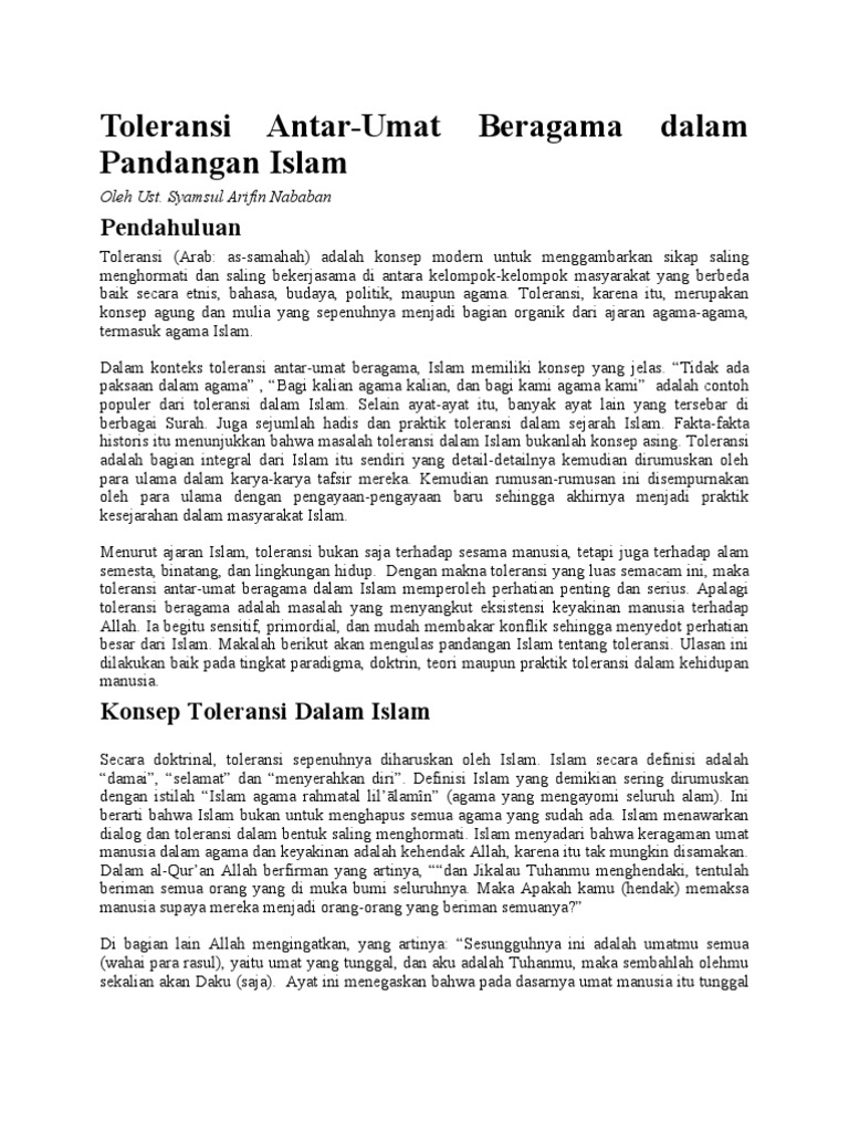 Toleransi Antar Umat Beragama | PDF