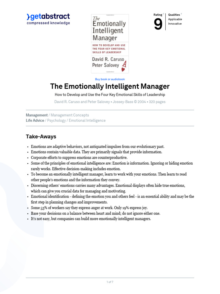 The Emotionally Intelligent Manager Caruso en 4010 | PDF | Emotions | Anger