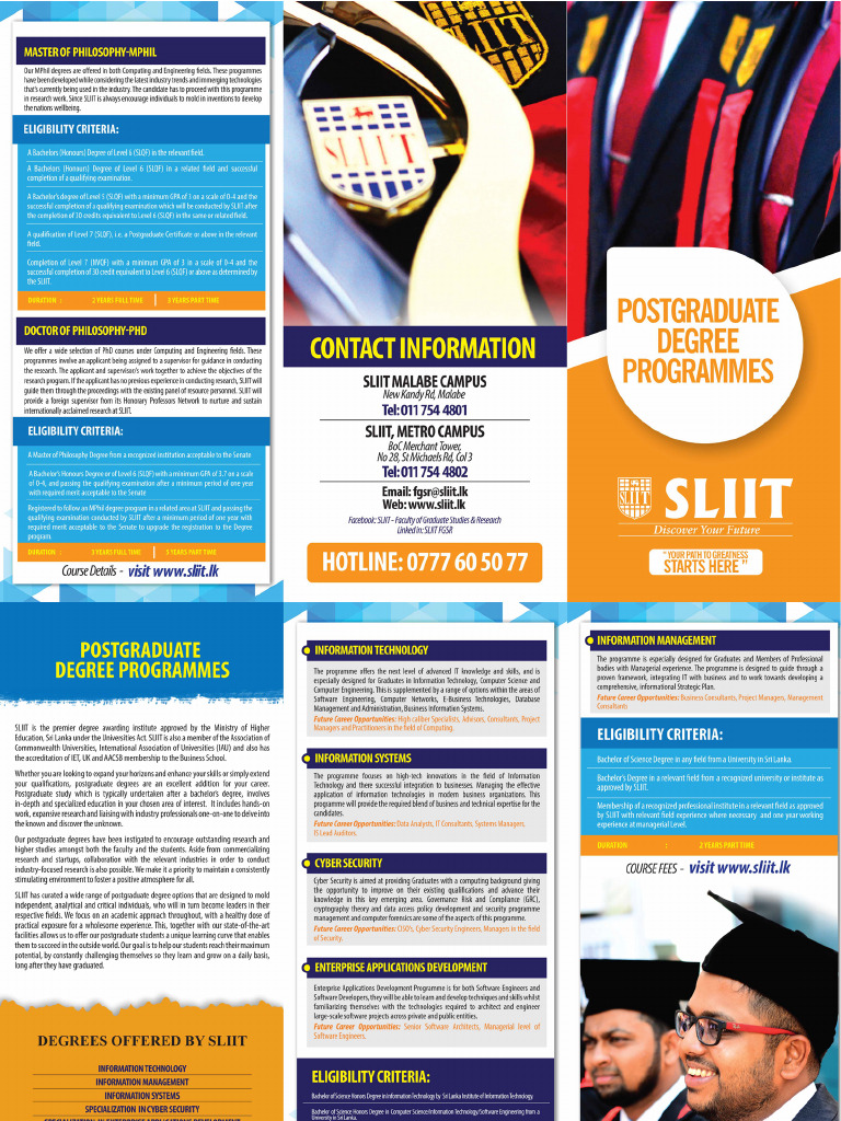 SLIIT - Postgraduate Degree Programmes Leaflet | PDF