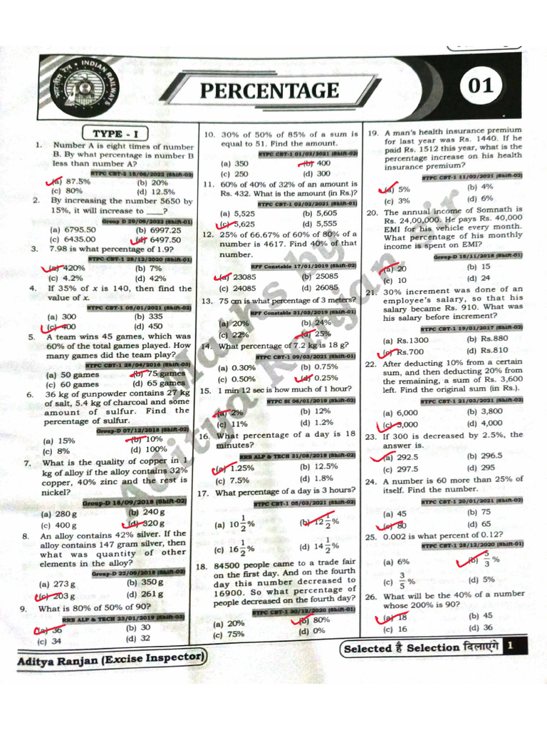 RRB Practice Math Percentage | PDF