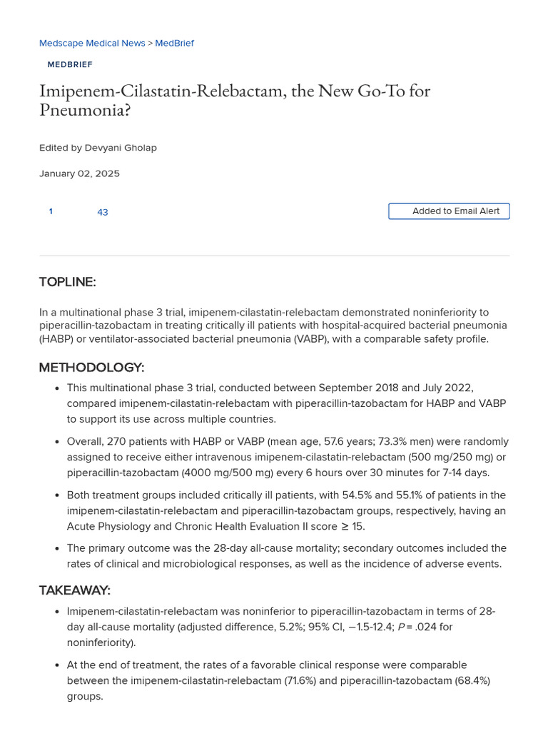 Imipenem-Cilastatin-Relebactam, The New Go-To For Pneumonia | PDF ...