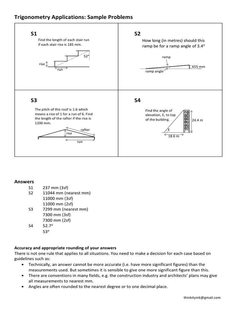Trigonometry Applications: Sample Problems S1 S2: Answers | PDF | Significant Figures