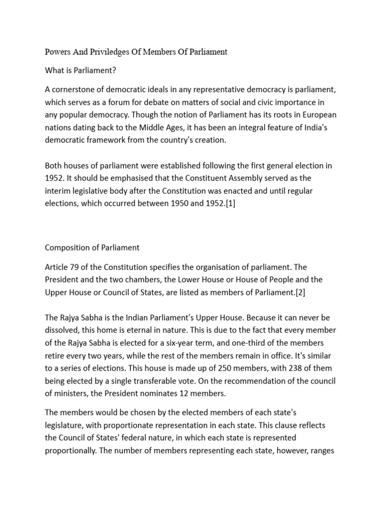 Powers and Priviledges of Members of Parliament | PDF | Political Law ...