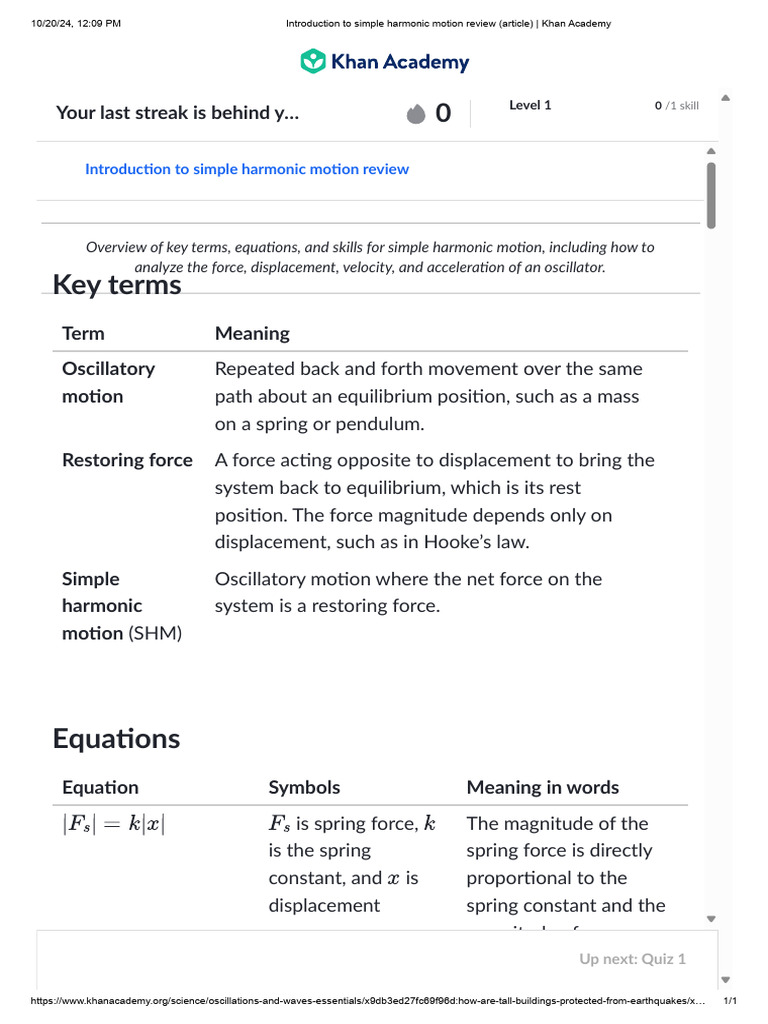 Simple Harmonic Motion Review | PDF | Oscillation | Force