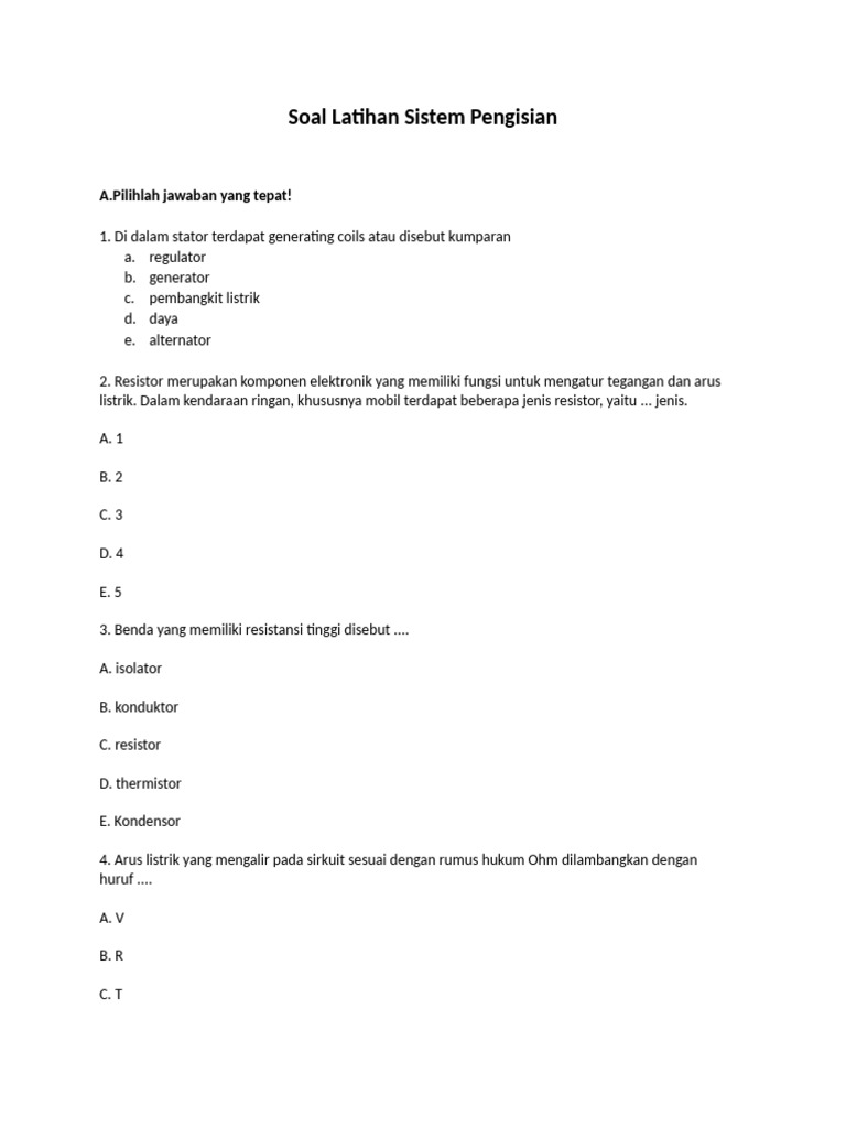 Soal Latihan Sistem Pengisian | PDF