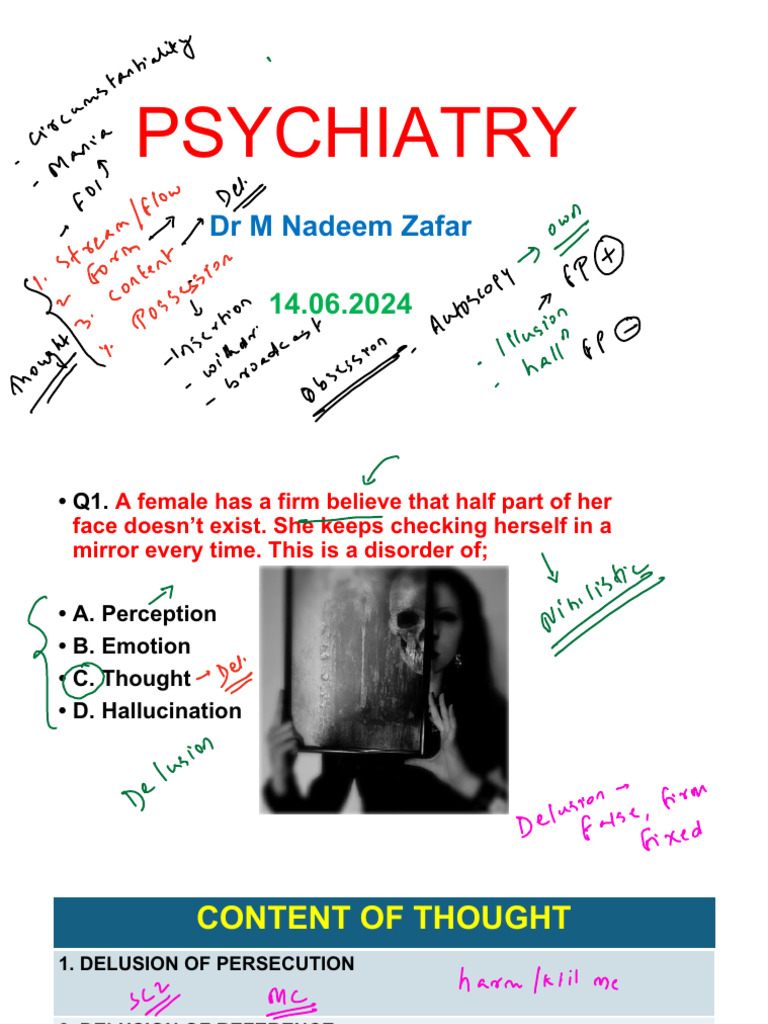 Psychiatry by DR Nadeem For FMGE | PDF | Clinical Medicine | Mental Health