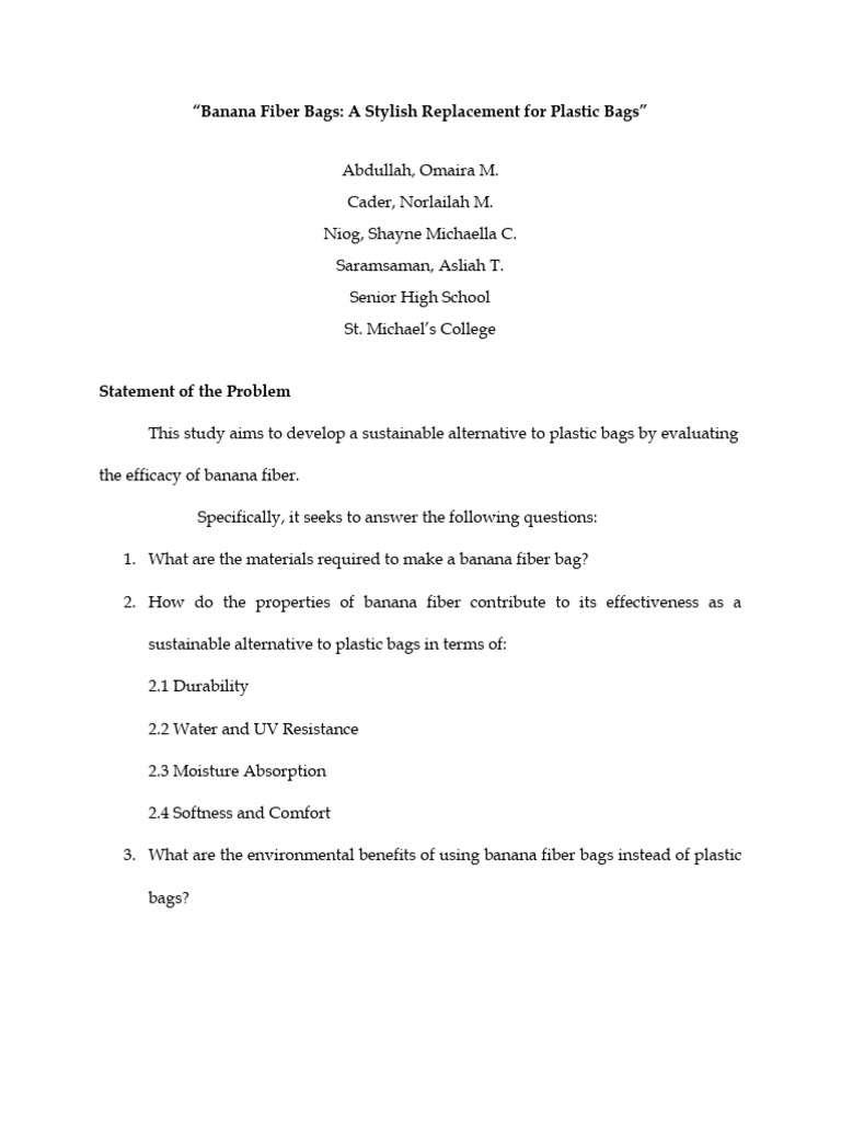 Banana Fiber Bags A Stylish Replacement For Plastic Bags | PDF