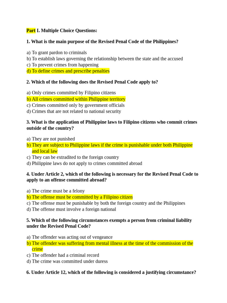 Crim Law Book 1 Final Exam Reviewer 1 | PDF | Crimes | Crime & Violence