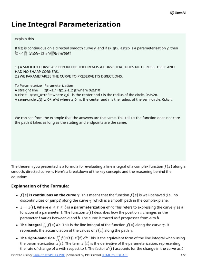 Line Integral Parameterization | PDF | Integral | Probability Density Function