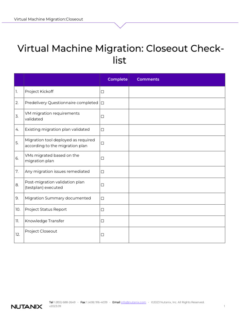 Closeout Checklist - Virtual Machine Migration | PDF