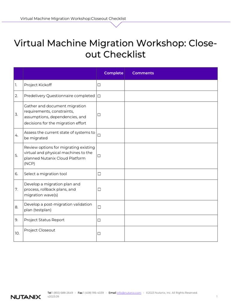 Closeout Checklist - Virtual Machine Migration Workshop | PDF