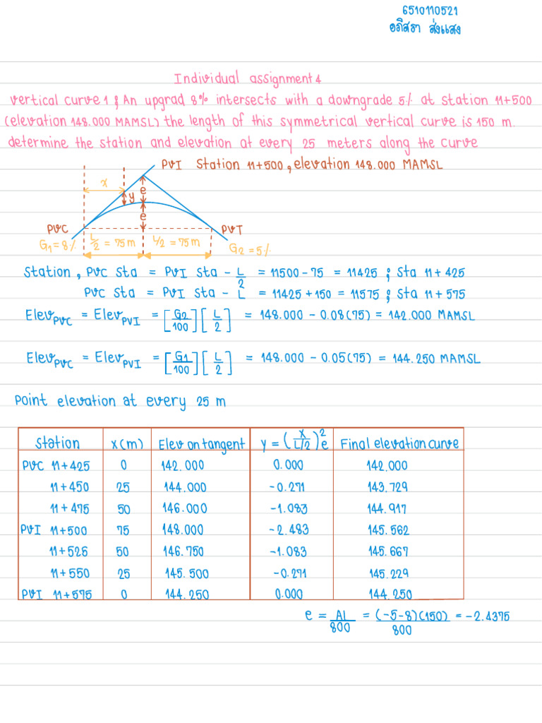 Vertical Curve Calculations and Elevations | PDF | Geometry | Analytic ...