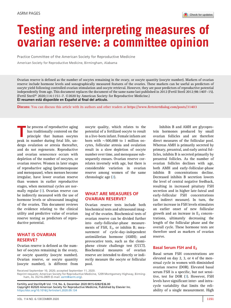 Testing and Interpreting Measures of Ovarian Reserve | PDF | Ovary ...