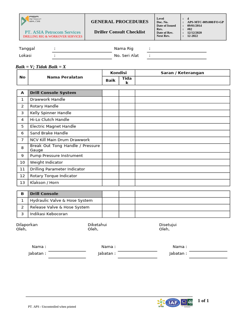 Drilling Rig Consultation Checklist | PDF