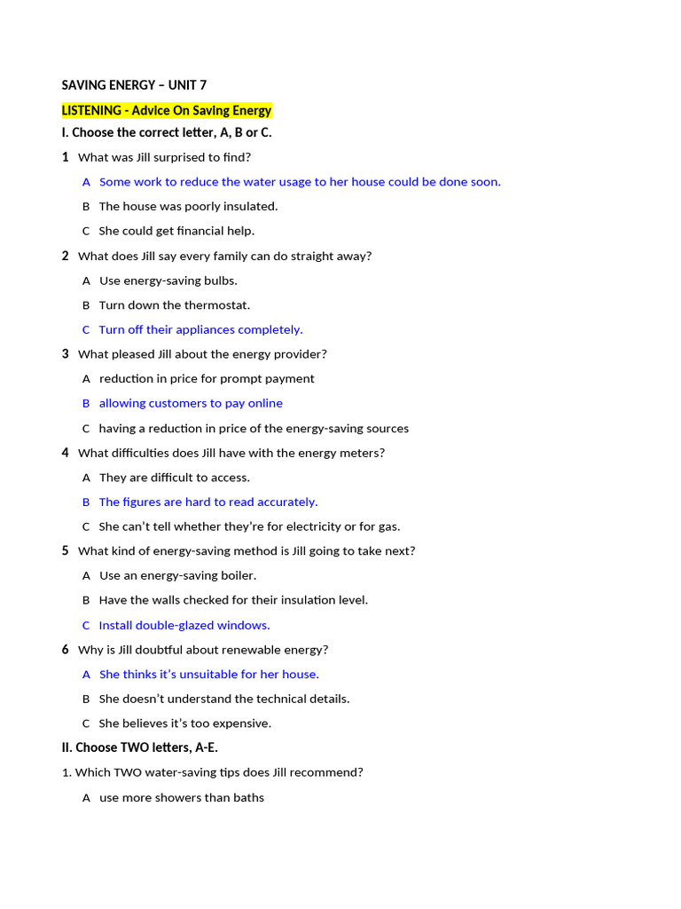 Saving Energy - Unit 7 | PDF | Energy Conservation | Renewable Energy