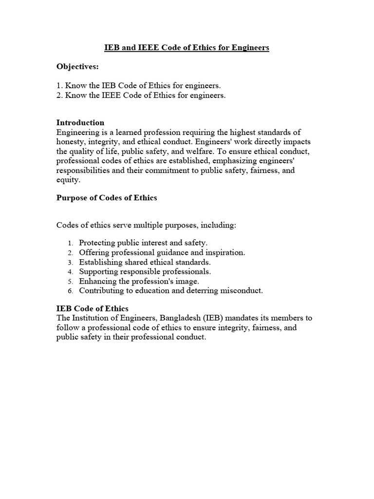 IEB and IEEE Code of Ethics For Engineers | PDF