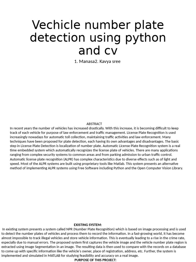 Vechicle number plate detection using python and cv ppt | PDF | Python (Programming Language ...