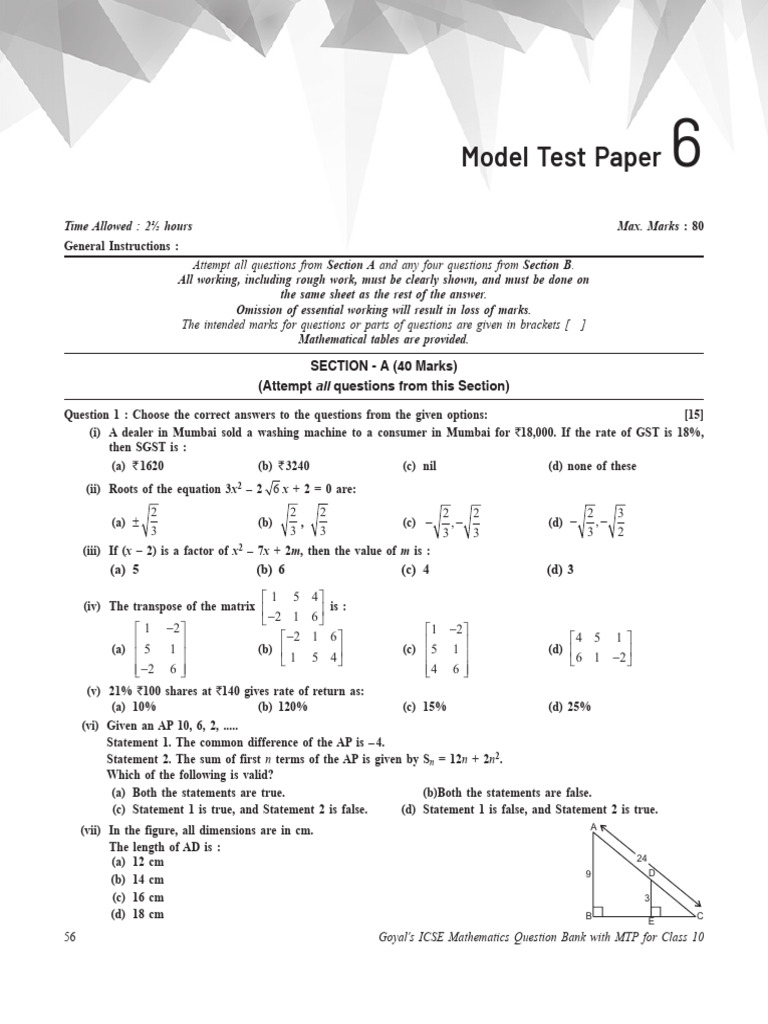 ICSE Class 10 Math Question Bank | PDF | Area | Circle