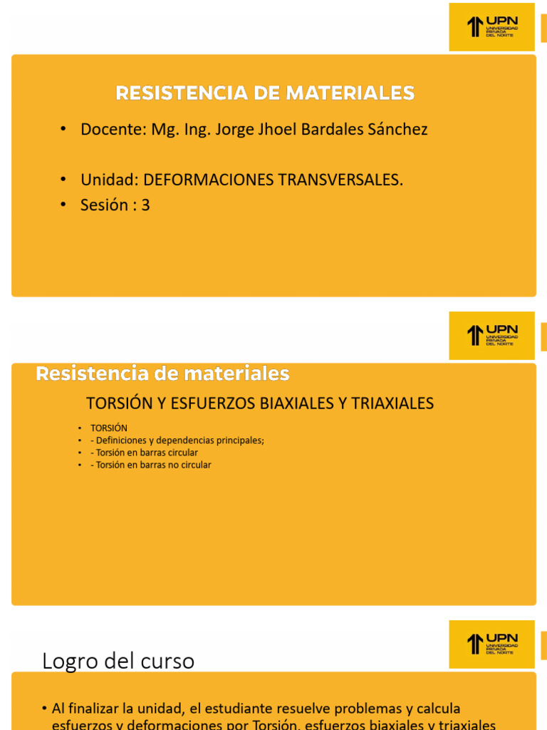 Resistencia Materiales - Sesión 03 - Torsión y Esfuerzos Biaxiales y Triaxiales | PDF | Rigidez ...