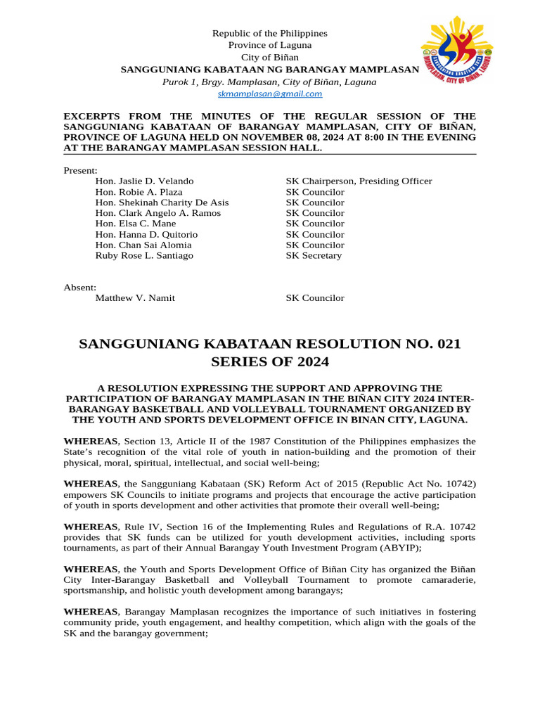 Minutes of Resolution For November | PDF