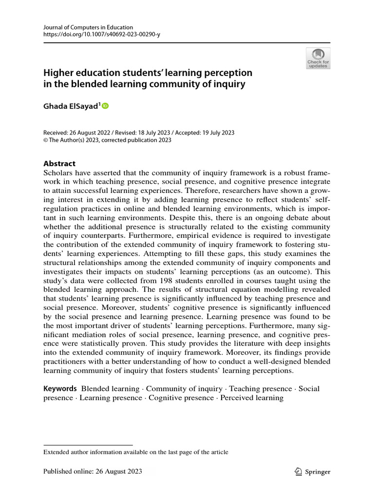 Higher Education Students' Learning Perception in The Blended Learning ...
