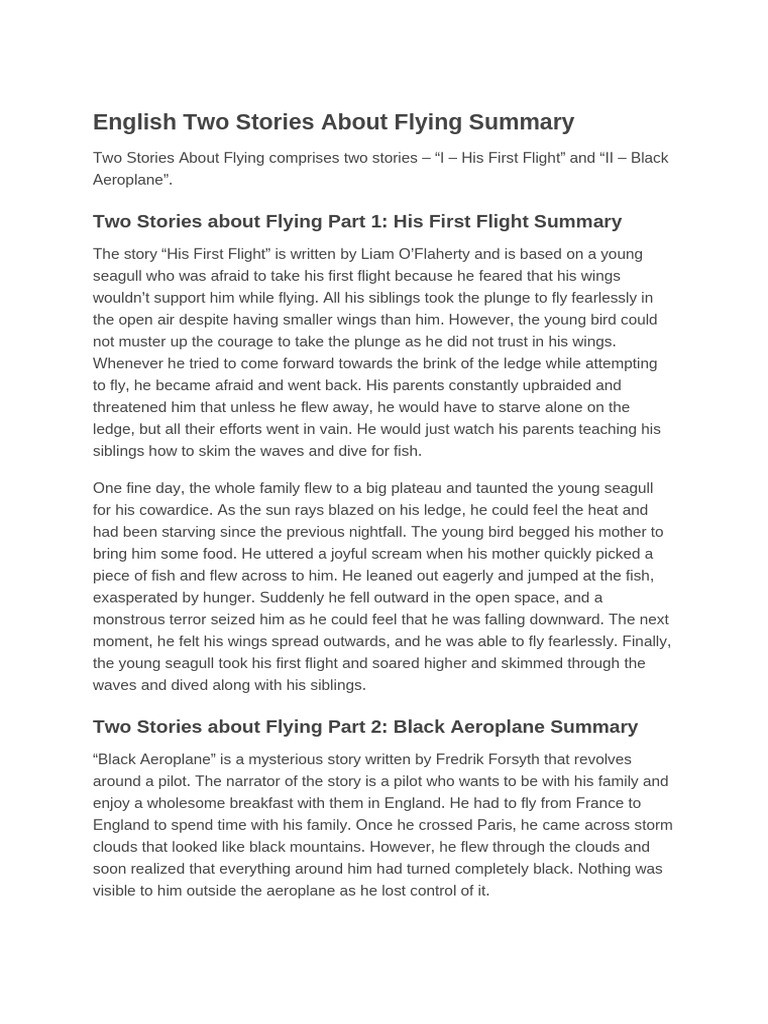 English Two Stories About Flying Summary | PDF | Airplane | Aviation