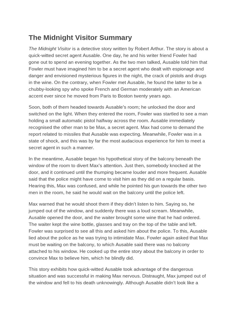 The Midnight Visitor: A Summary | PDF | Espionage