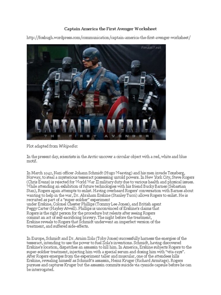 Captain America The First Avenger Worksheet | PDF | Marvel Comics | Unrest