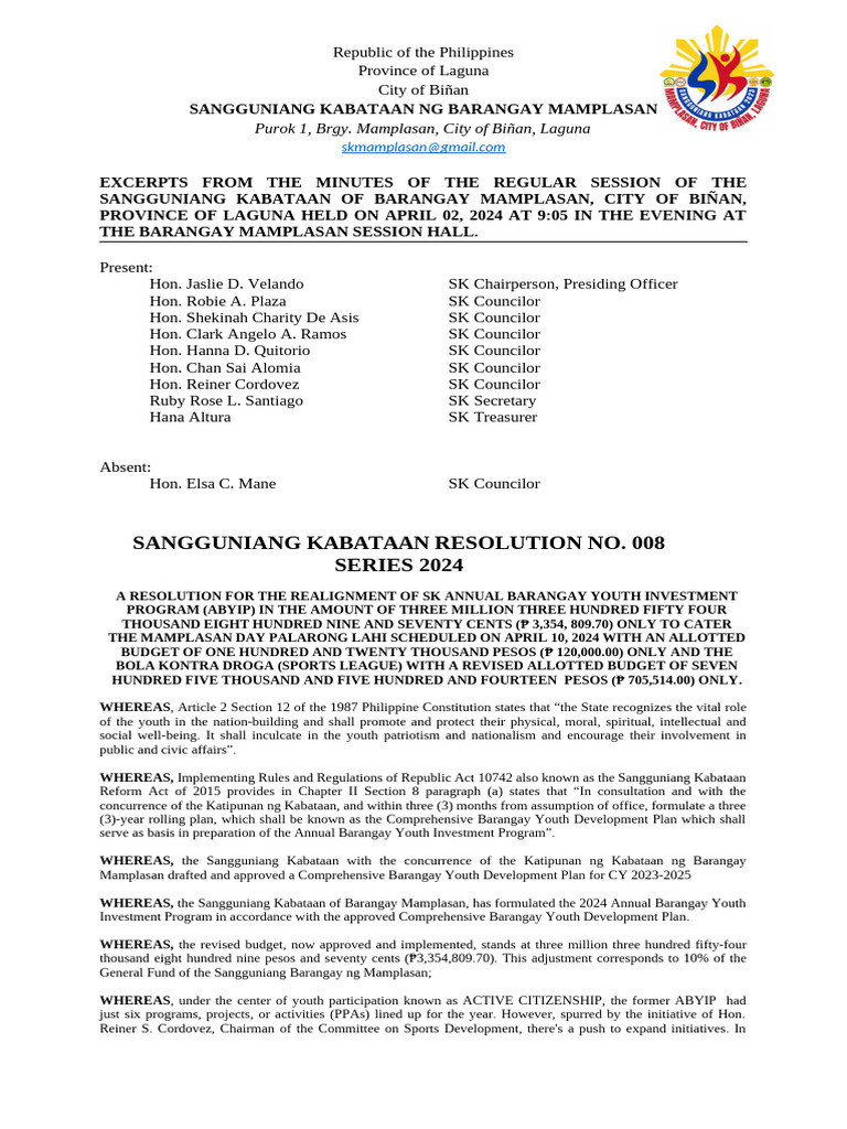 Resolution for SK Fund Realignment | PDF