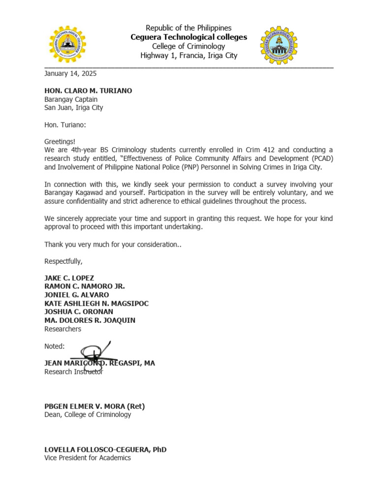 Letter to Brgy Captain | PDF | Law Enforcement | Crime & Violence