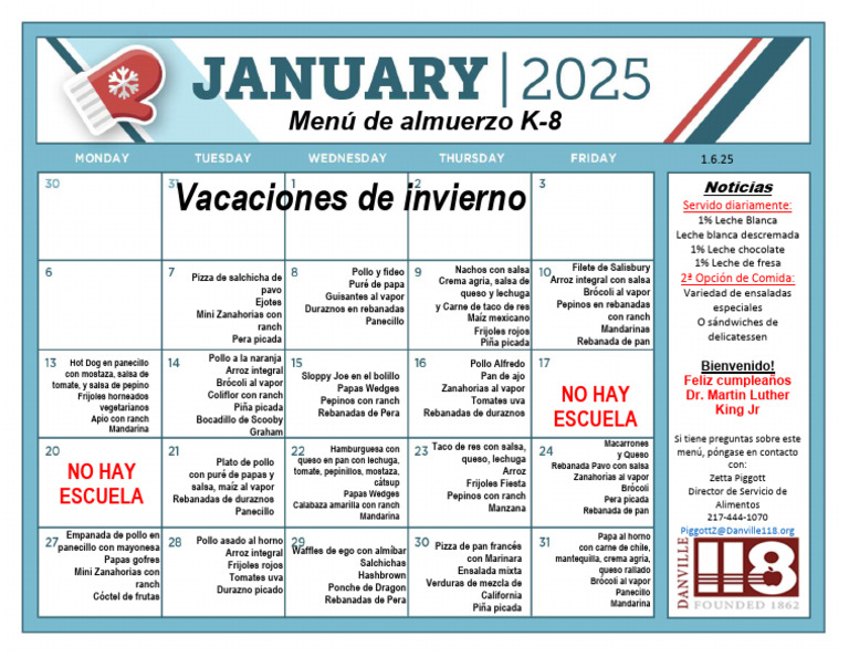 SP K-8 Lunch Jan 2025 | PDF | Pancho | Cocina occidental