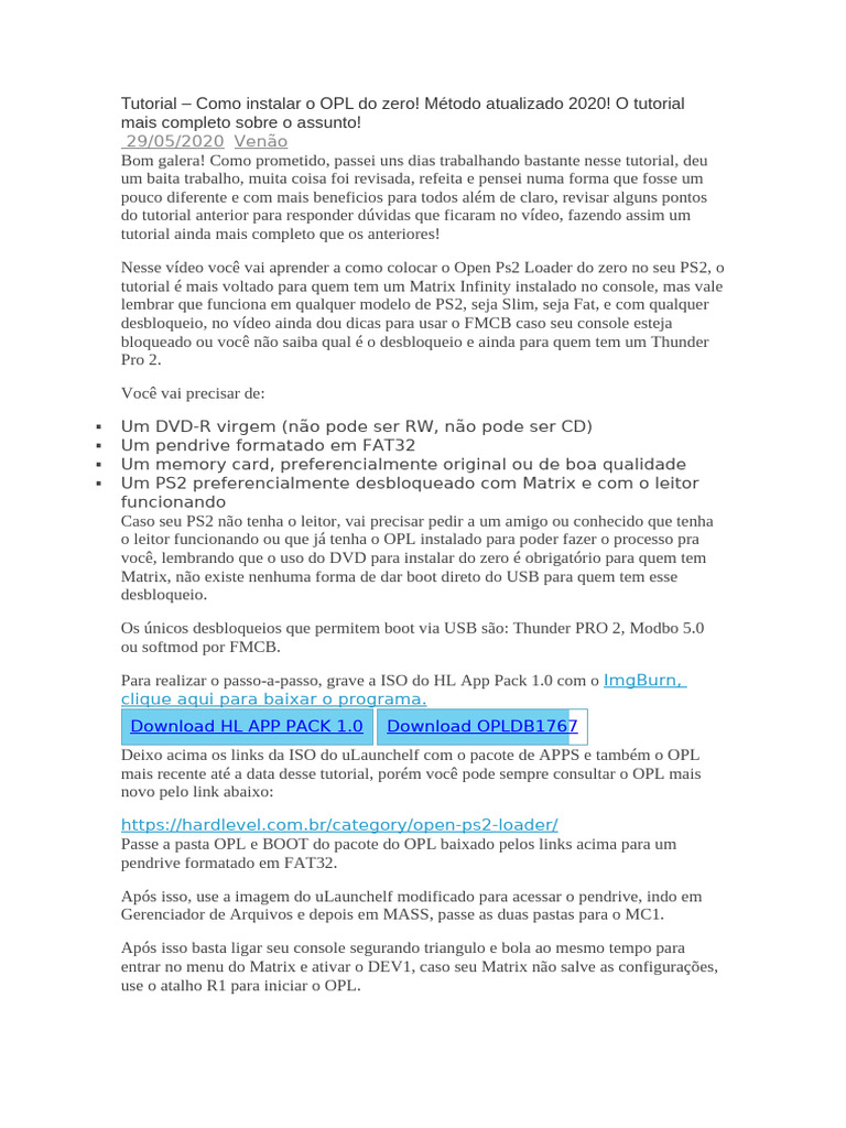Instalação Completa do OPL no PS2 | PDF | Inicialização (informática ...