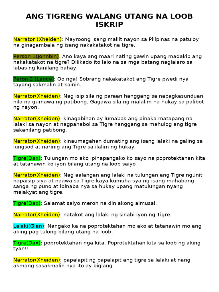Ang Tigreng Walang Utang Na Loob Script(2) | PDF