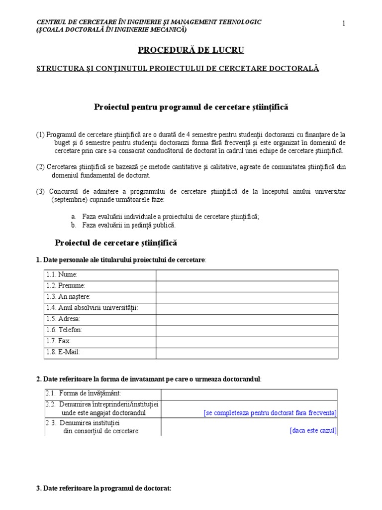 Procedura de Structura Proiect de Cercetare Stiintifica | PDF