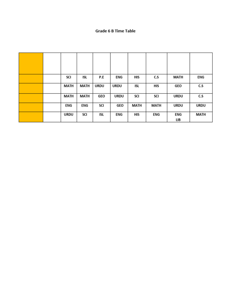 Grade 6 B Time Table | PDF