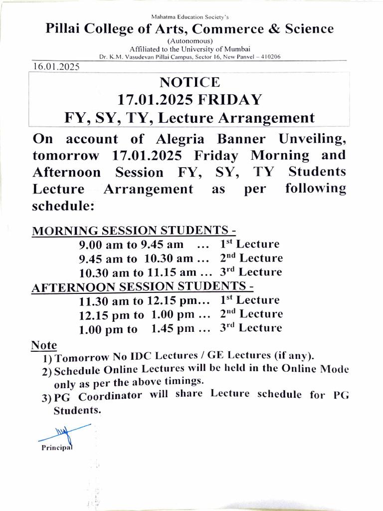 Students Lecture Notice 17.01.2025 Friday | PDF